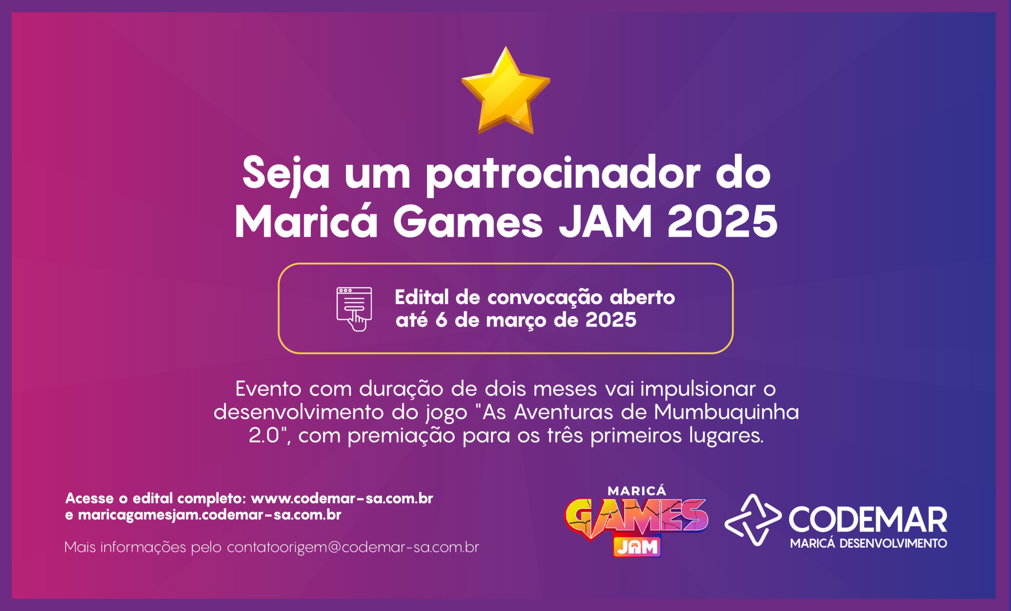 Codemar abre chamamento público para patrocinadores do Maricá Games JAM 2025 | CODEMAR
